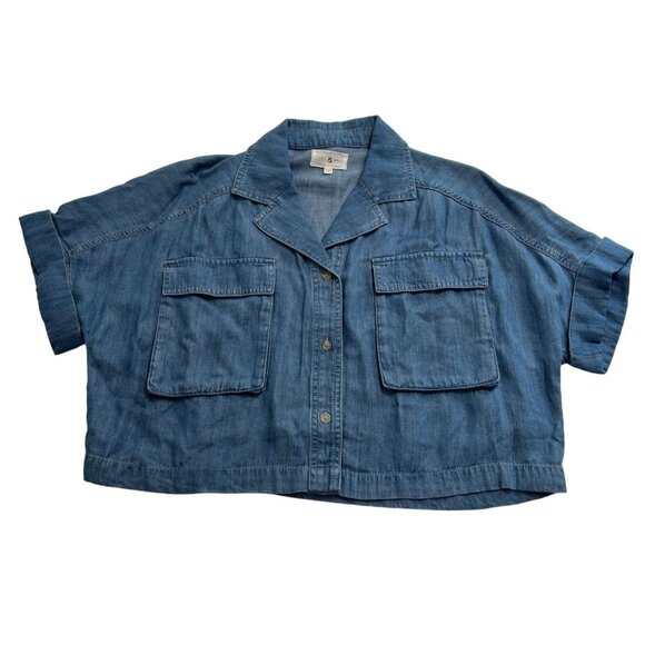 Lou & Grey | Tops | Lou Grey Denim Double Pocket Crop Top In Blue ...